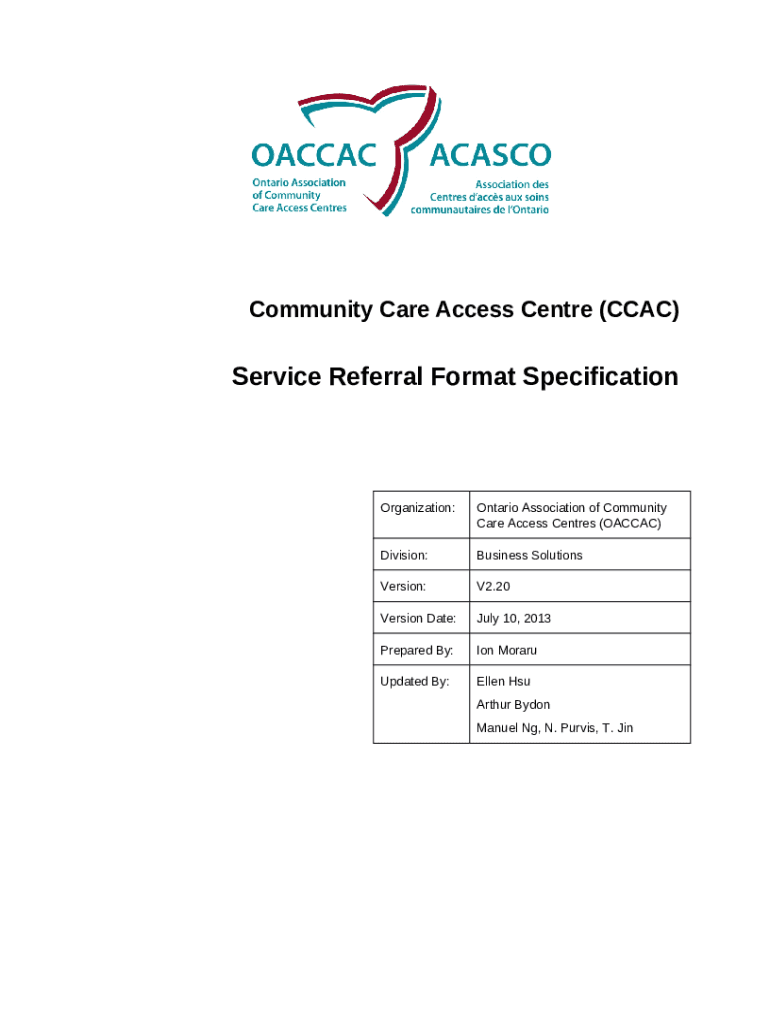 Service Offer and Service Referral at Specification. Community Care ...