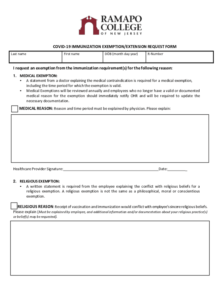 Fillable Online covid-19 immunization exemption/extension request form Fax Email Print - pdfFiller