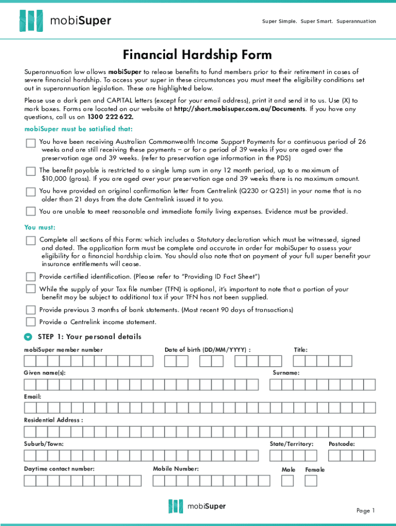 2020-2025 AU mobiSuper Financial Hardship Form Fill Online, Printable ...
