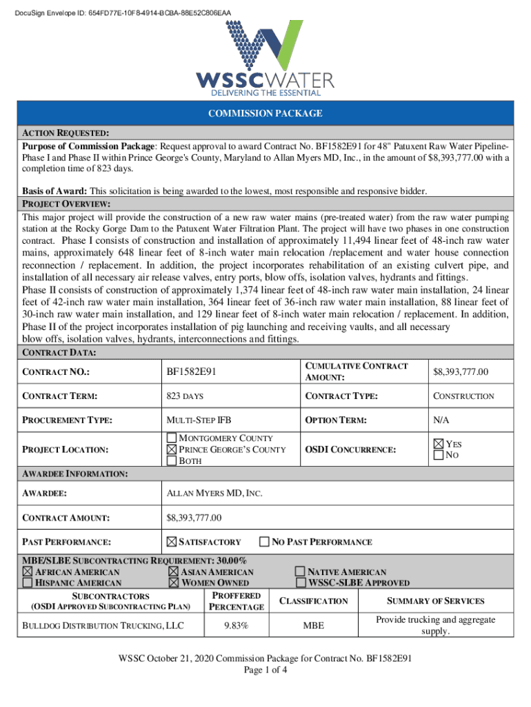 Fillable Online WASHINGTON SUBURBAN SANITARY COMMISSION - WSSC Water ...