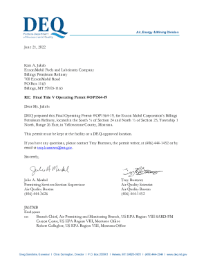 Fillable Online deq mt MONTANA DEPARTMENT OF ENVIRONMENTAL QUALITY OPERATING PERMIT TECHNICAL ...