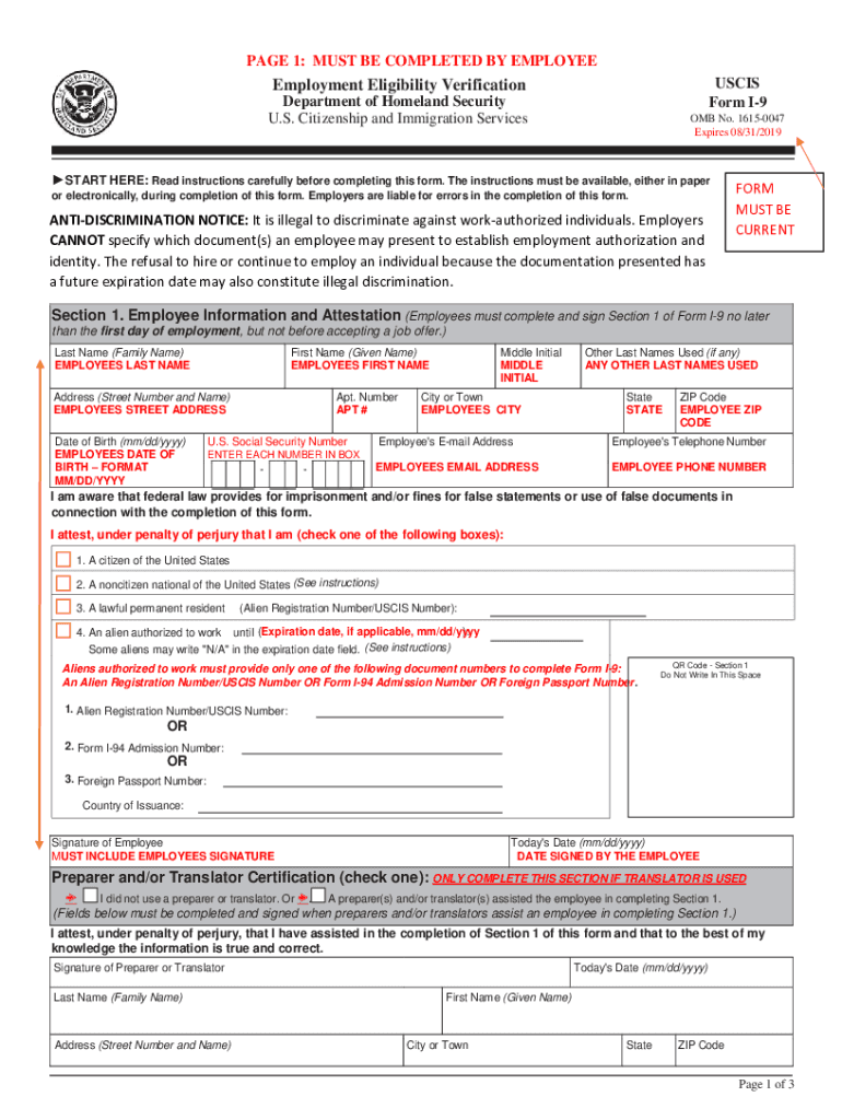 Fillable Online USCIS Form I-9 - Veterans AffairsCompleting Section 1 ...