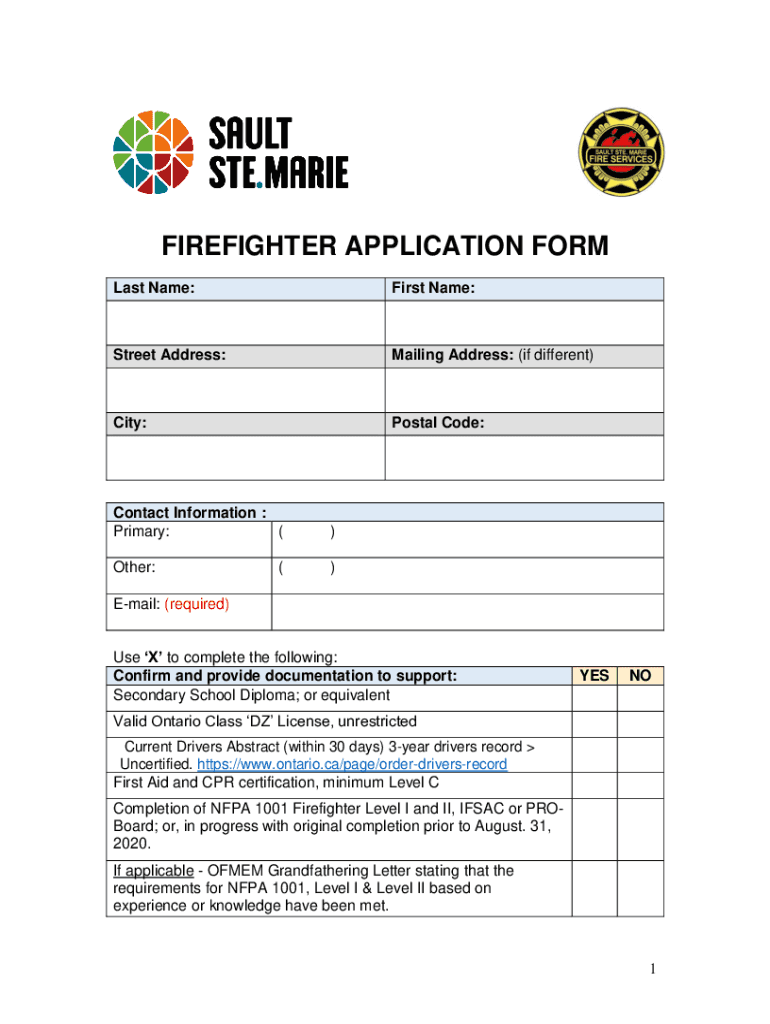 Fillable Online FIREFIGHTER APPLICATION FORM Fax Email Print - pdfFiller