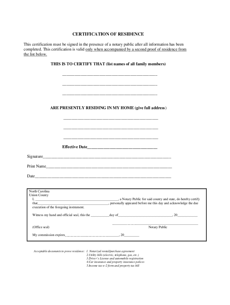 Fillable Online Certification of Residence Fax Email Print - pdfFiller