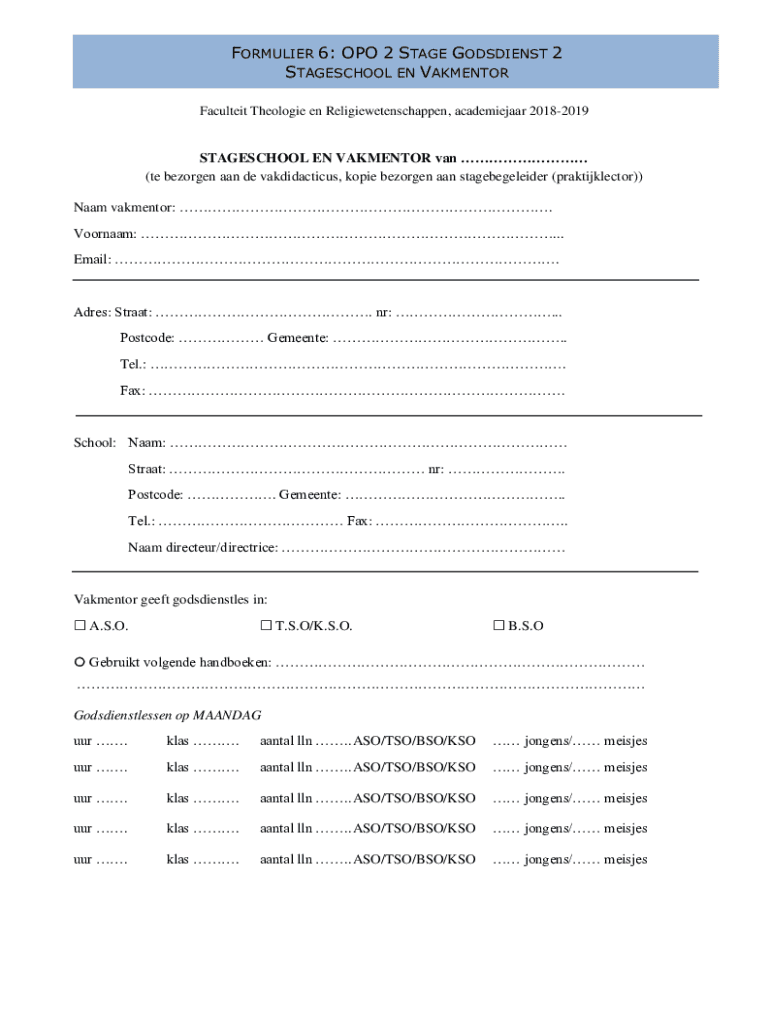 Fillable Online FORMULIER 6: OPO 2 S - KU Leuven Fax Email Print ...