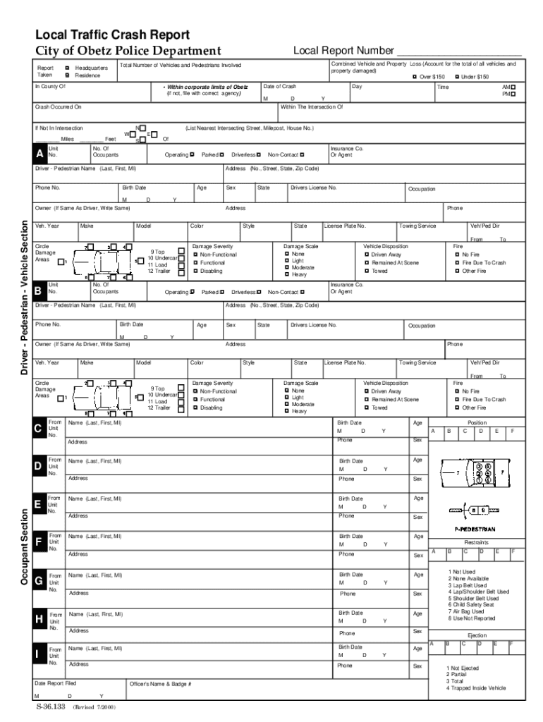 Fillable Online Local Traffic Crash Report City of Obetz Police ...