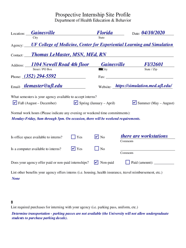 Fillable Online www.coursehero.comfile68907007Internship Site Profile Form.pdf - Prospective ...