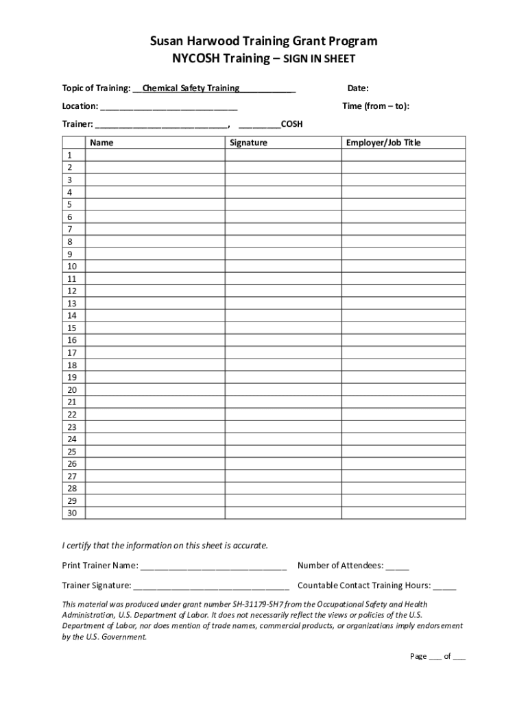Fillable Online Sign In Sheet - Occupational Safety and Health Administration Fax Email Print ...