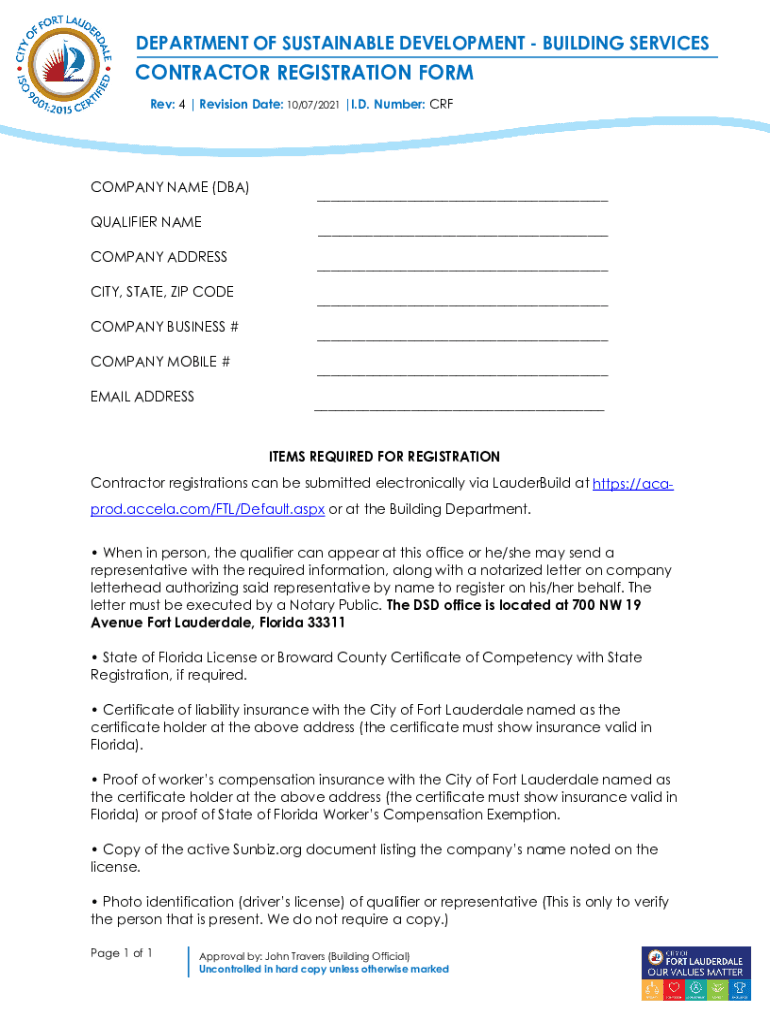 Fillable Online building services - contractor registration form Fax ...