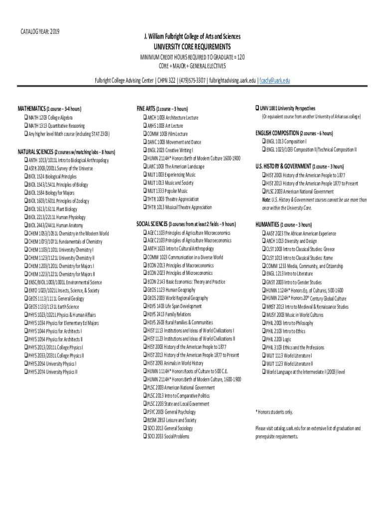 Fillable Online fulbright uark Requirements for Degrees - College of ...