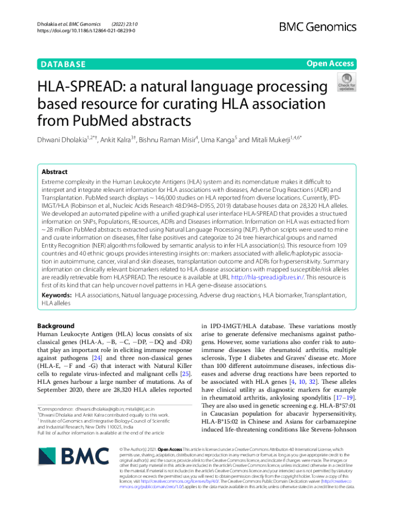 Fillable Online HLA-SPREAD: a natural language processing based ...