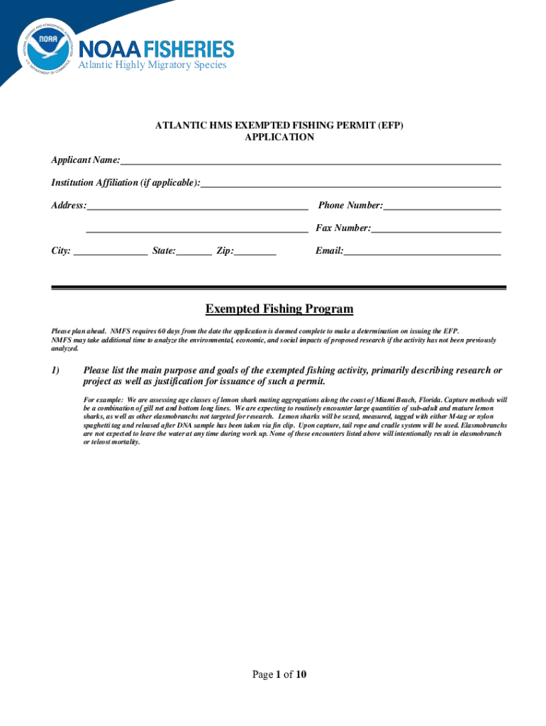 Fillable Online Atlantic HMS Exempted Fishing Permit Application ...