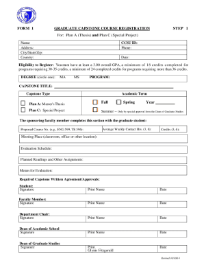 Fillable Online FORM 1 GRADUATE CAPSTONE COURSE REGISTRATION ... Fax ...