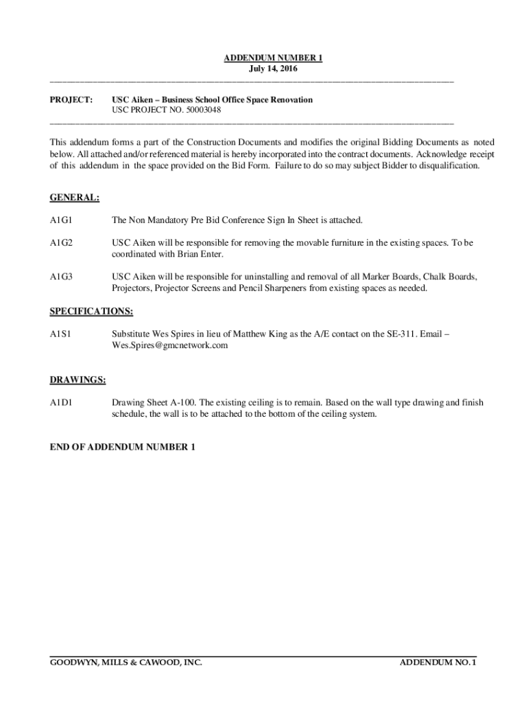 Fillable Online This addendum forms a part of the Construction ...