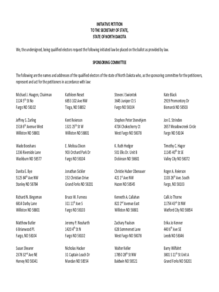 Fillable Online vip sos nd www.templateroller.comtemplate2427415North Dakota Initiative Petition ...