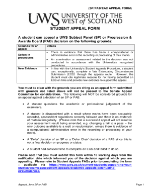 Fillable Online STUDENT APPEAL FORM - UWS Fax Email Print - pdfFiller