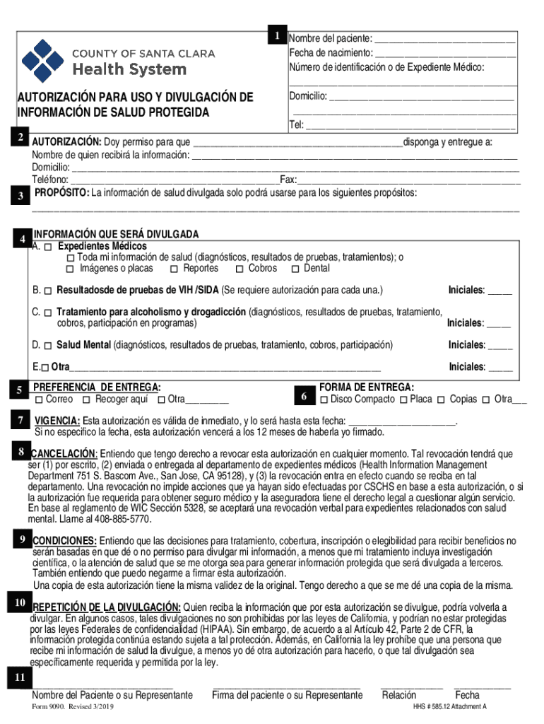 Fillable Online AUTORIZACIN PARA EL USO O LA DIVULGACIN DE INFORMACIN DE SALUD DEL ... Fax Email ...