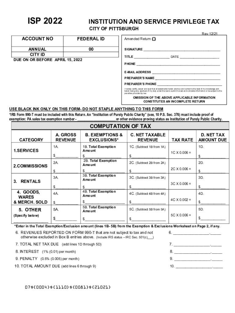 Fillable Online apps pittsburghpa ISP 202 INSTITUTION AND SERVICE ...