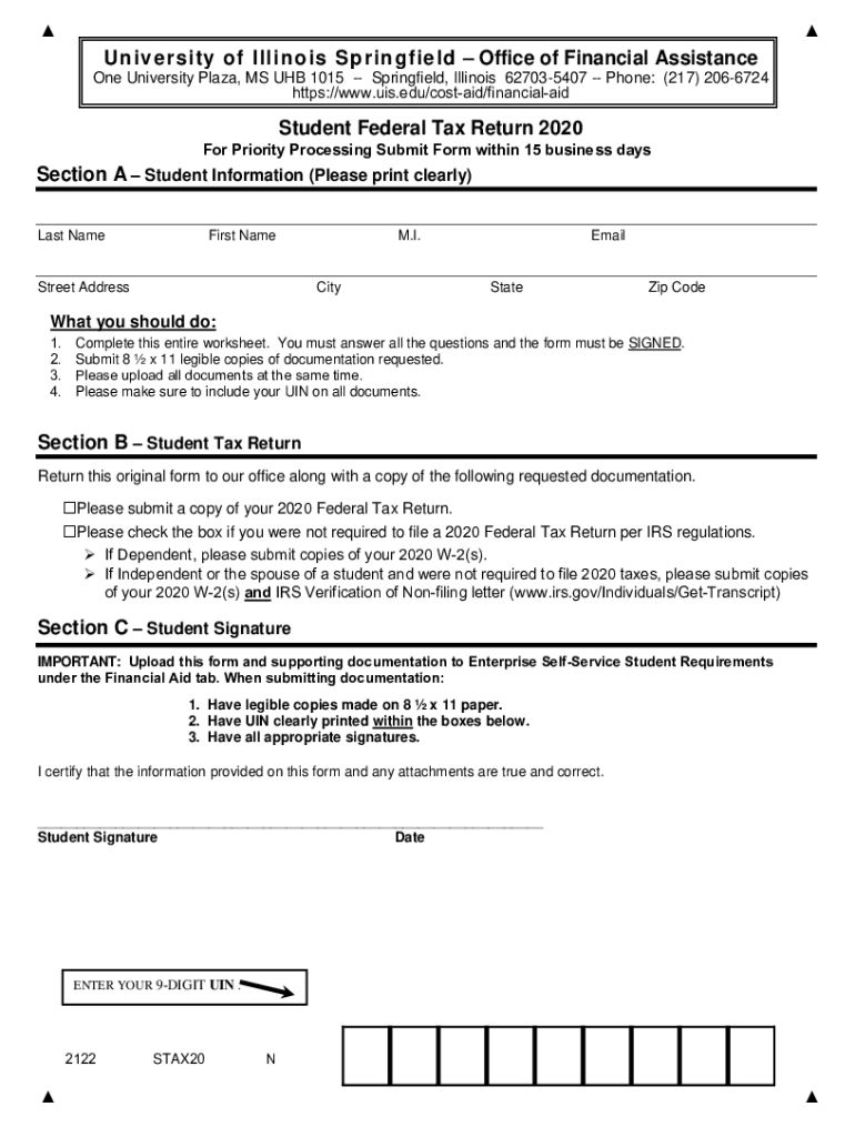 Fillable Online Student Federal Tax Return 2020 Fax Email Print - pdfFiller