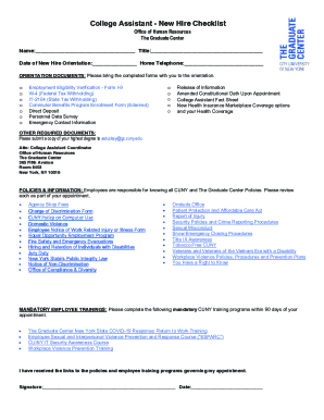 Fillable Online College Assistant New Hire Checklist - CUNY Graduate ...