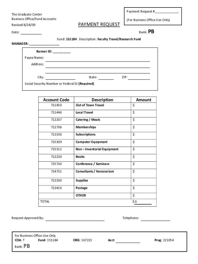 Fillable Online PAYMENT REQUEST - CUNY Graduate Center Fax Email Print ...