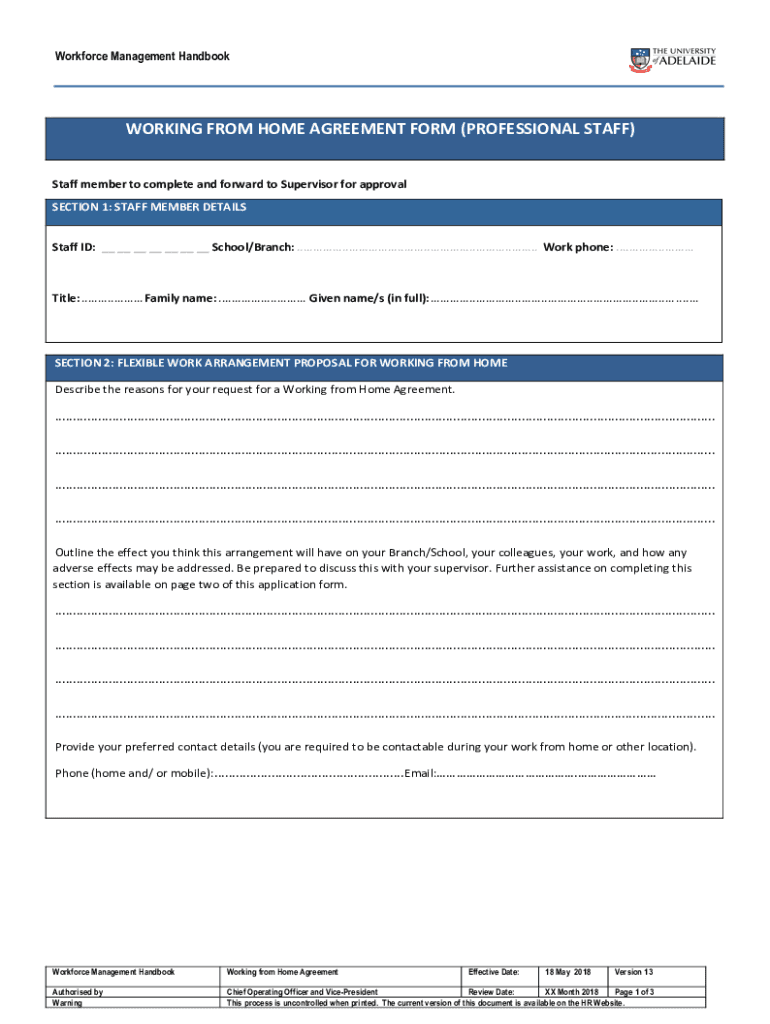 Fillable Online WORKING FROM HOME AGREEMENT FORM ... Fax Email Print ...