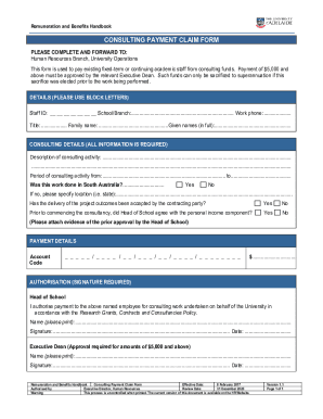 Fillable Online Consulting Payment Claim Form - The University of ...