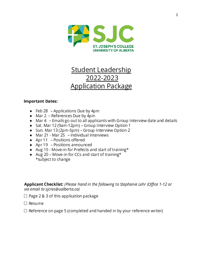 Fillable Online Student Leadership 2022-2023 Application Package Fax Email Print - pdfFiller