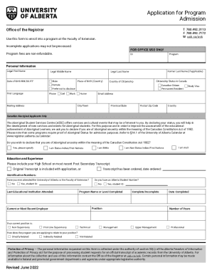 Fillable Online Application for Program Admission - University of ...