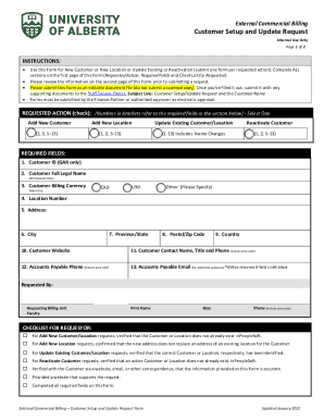 Fillable Online Customer Setup and Update Request - University of ...