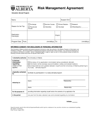 Fillable Online Risk Management Agreement - University of Alberta Fax ...