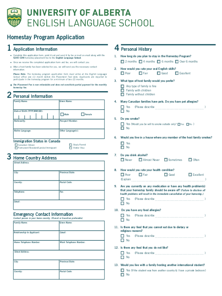 Fillable Online www.uslegalforms.comform-library315599Homestay Application Form - Fill and Sign ...