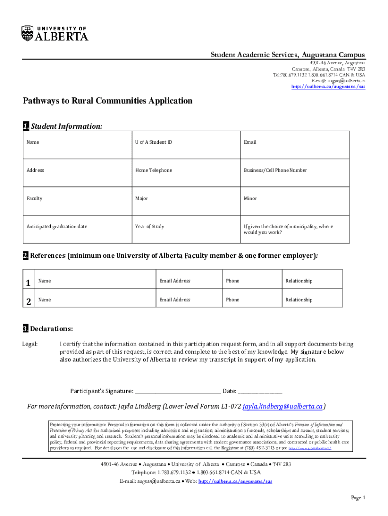Fillable Online Augustana Campus - University of Alberta Fax Email ...