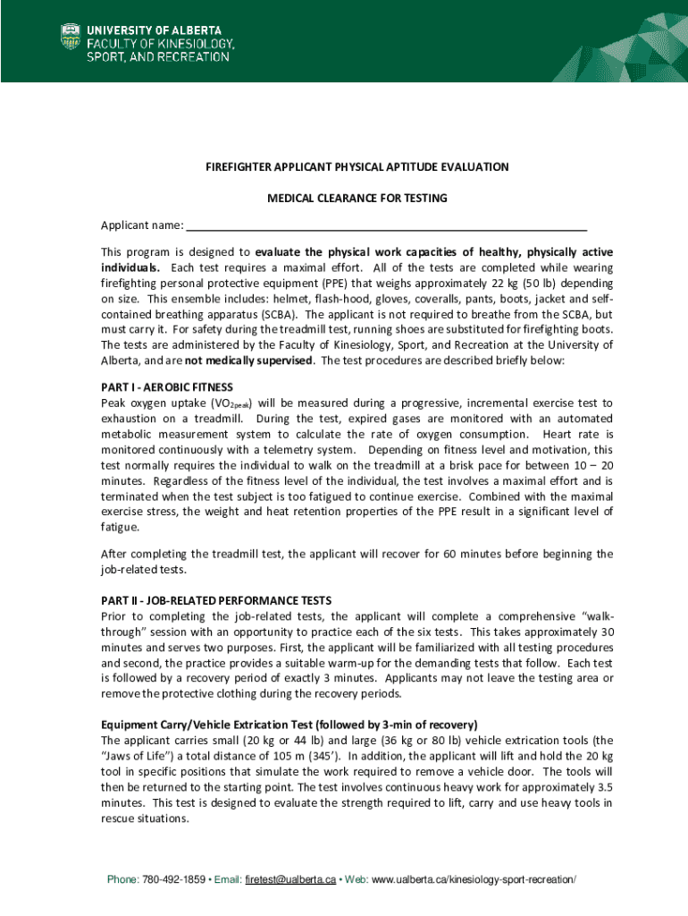 Fillable Online firefighter applicant physical aptitude evaluation Fax ...
