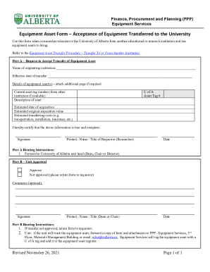 Fillable Online Equipment Asset Form - University of Alberta Fax Email ...