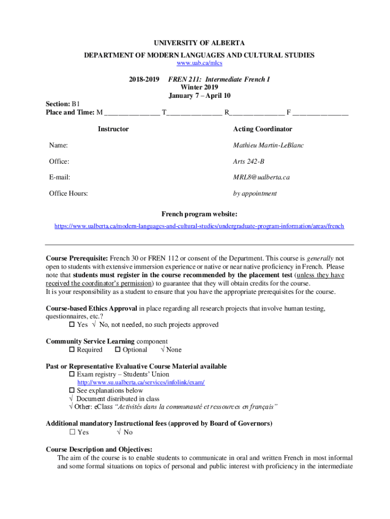 Fillable Online DEPARTMENT OF MODERN LANGUAGES AND CULTURAL STUDIES 2021-2022 - ualberta.ca Fax ...