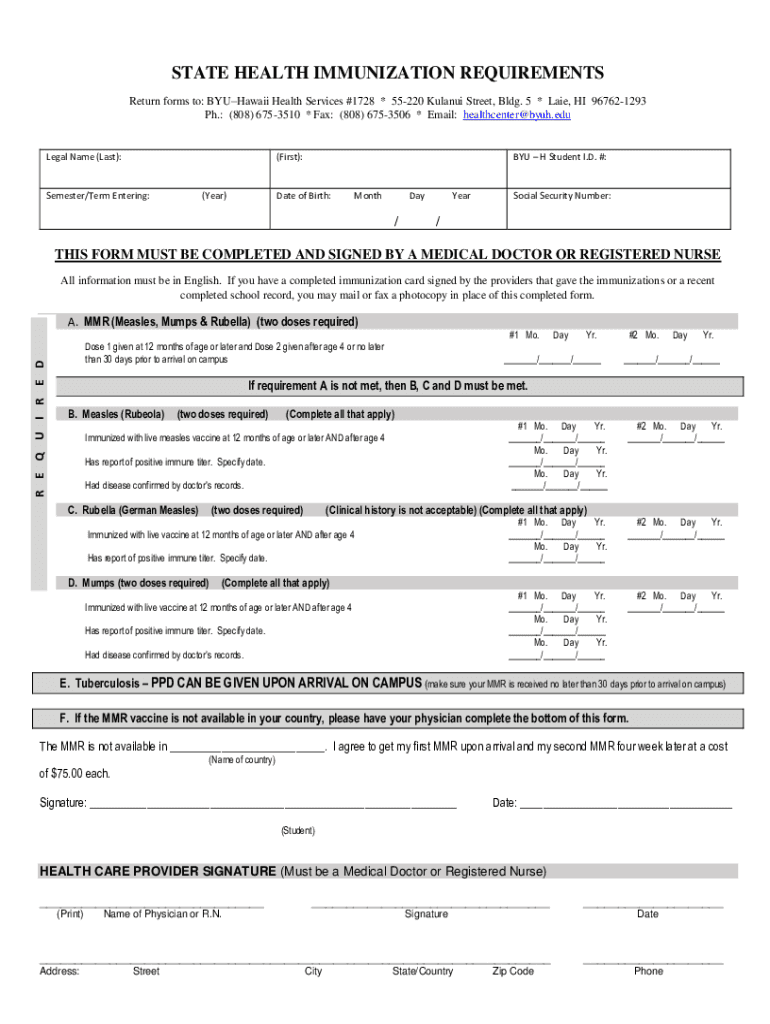 Fillable Online healthservices.byuh.eduhealth-center-formsHealth ...