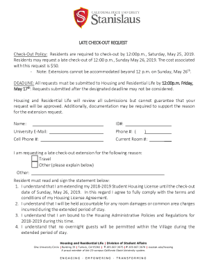 Fillable Online late check-out request - California State University ...