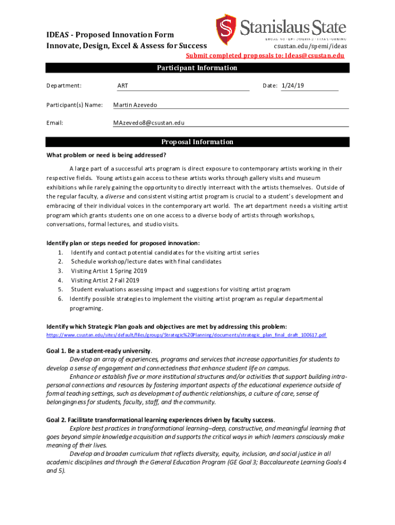 Fillable Online Proposed Innovation Form Innovate, Design, Excel ...