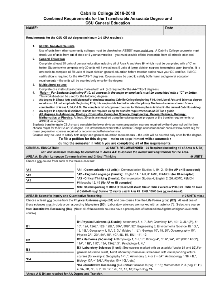 Fillable Online All Majors / Programs - Cabrillo College Fax Email Print - pdfFiller