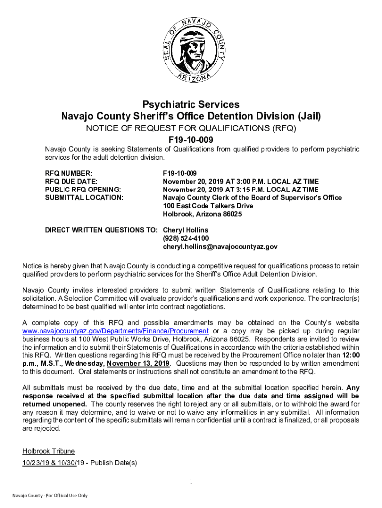 Fillable Online Psychiatric Services Navajo County Sheriff's Office ...