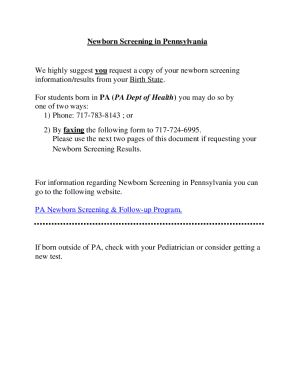 Fillable Online Newborn Screening - Department of HealthNewborn ...