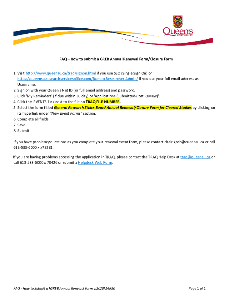 Fillable Online FAQHow to submit a GREB Annual Renewal Form/Closure ...