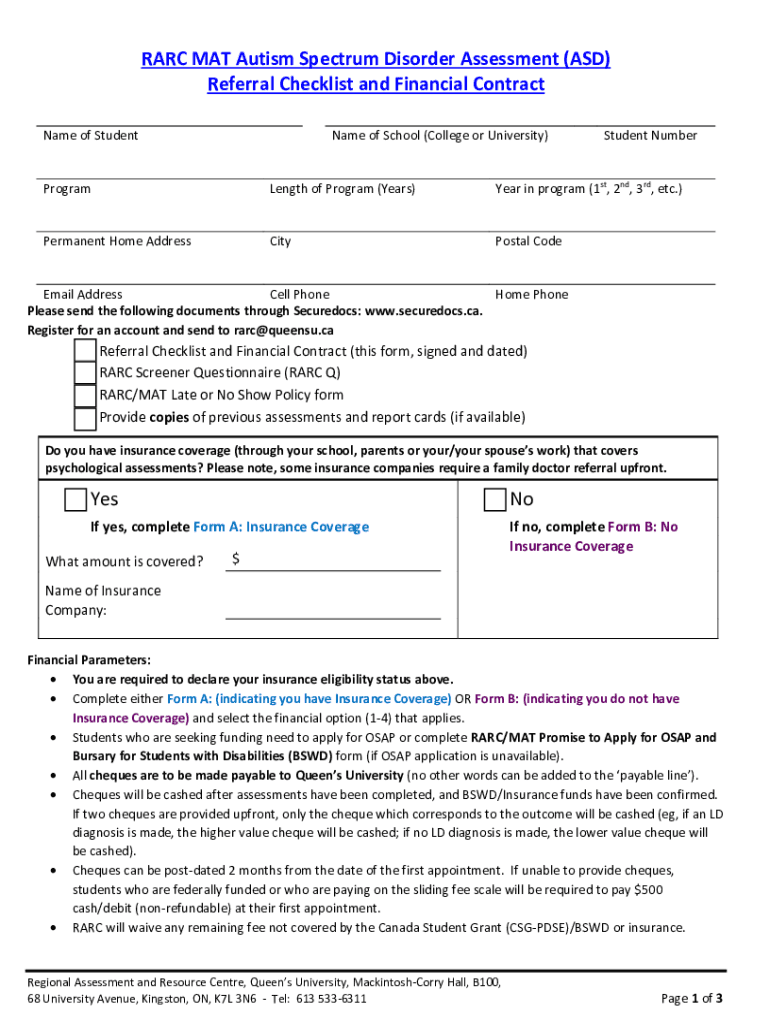Fillable Online www.queensu.ca rarc sitesRARC MAT Autism Spectrum ...
