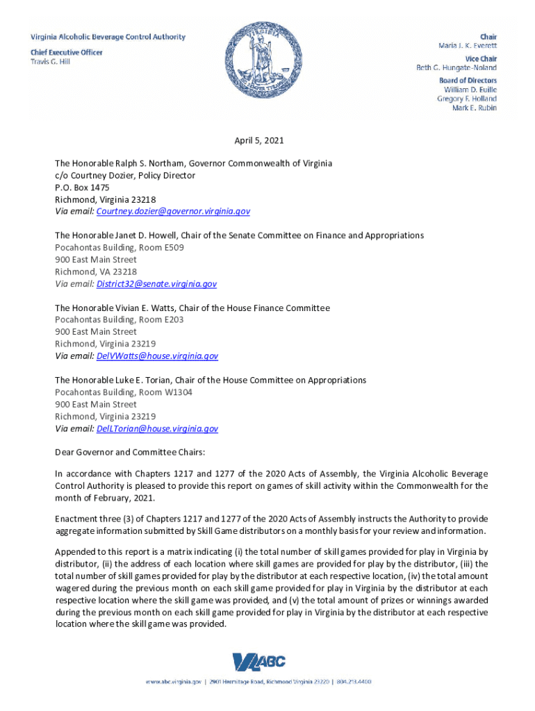 Fillable Online The Honorable Ralph S. Northam, Governor Commonwealth ...