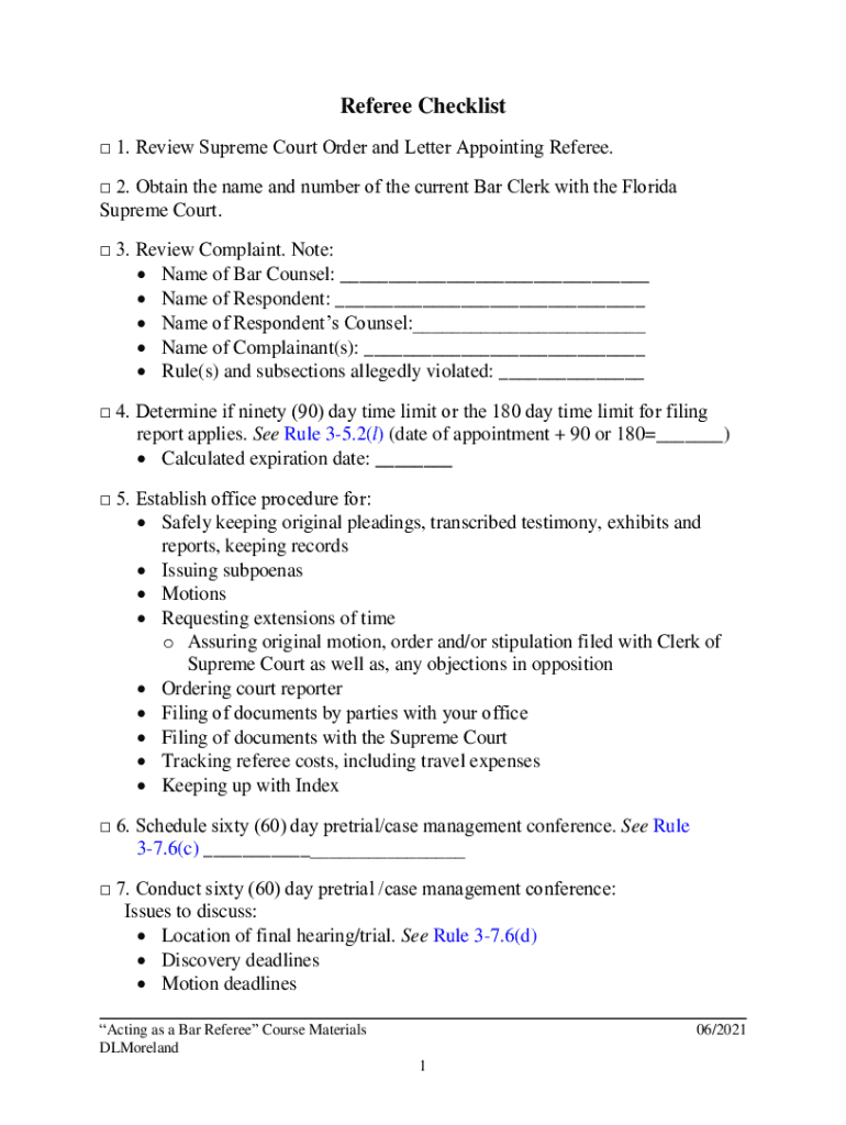 Fillable Online www.pdffiller.com16944772-BarReferee-ChecklistFillable ...
