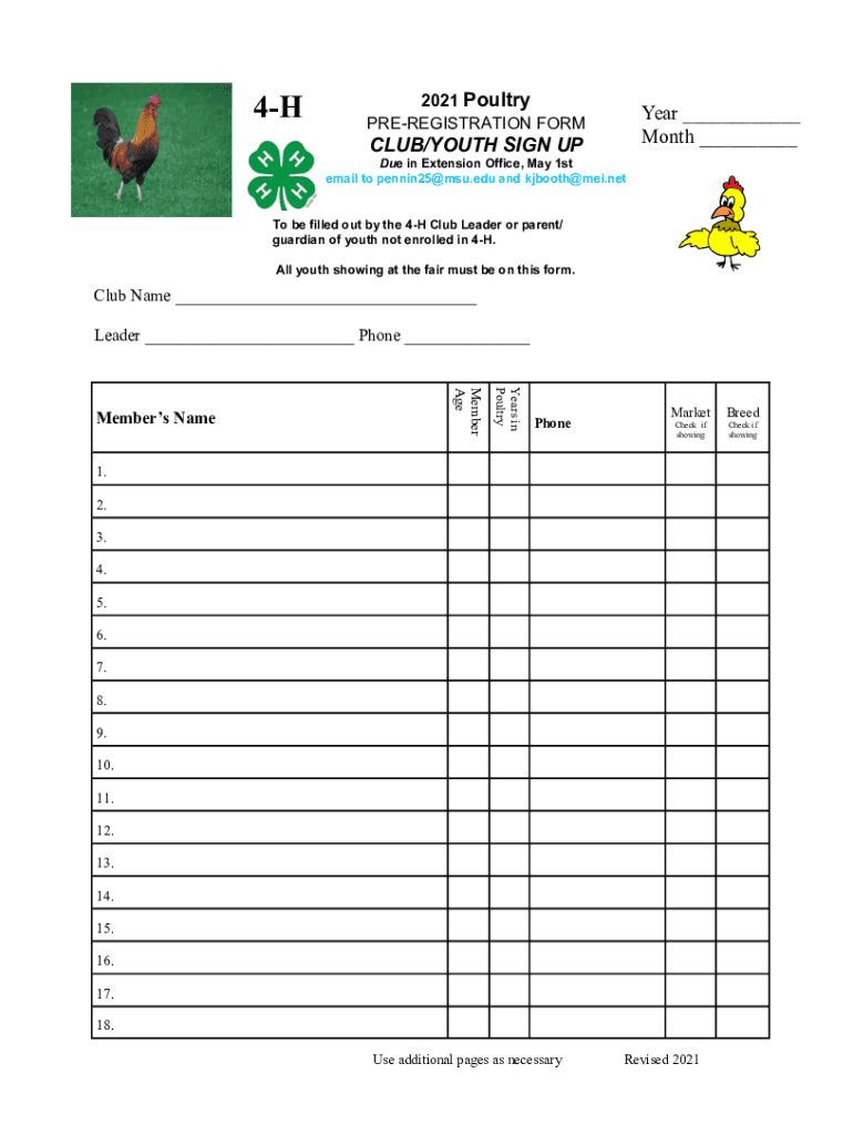Fillable Online Poultry4-H Youth DevelopmentMichigan 4-H Enrollment - 4 ...