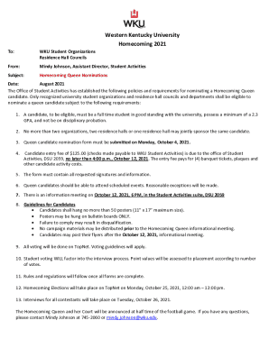 Fillable Online Homecoming Queen Candidate Nomination Form Fax Email ...