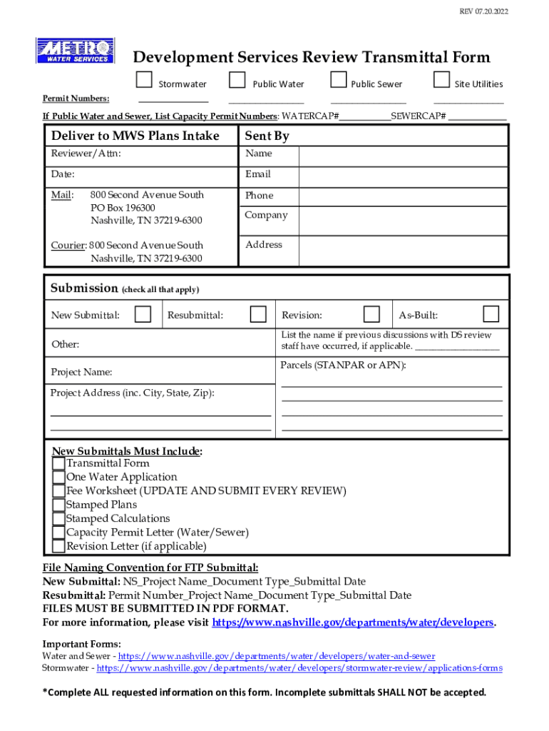 Fillable Online Development Services Review Transmittal Form Fax Email ...