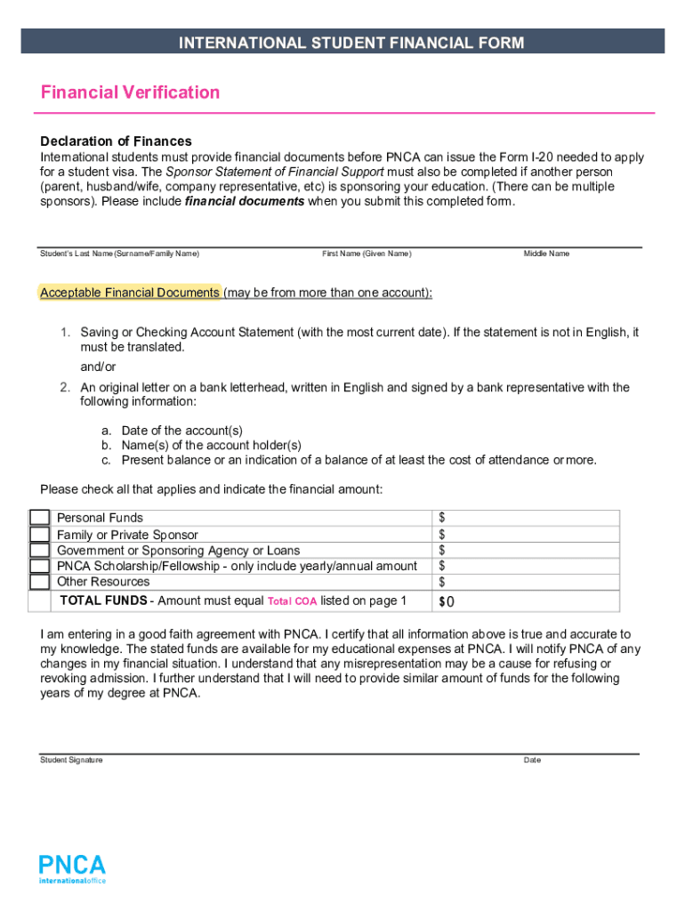 Fillable Online INTERNATIONAL STUDENT FINANCIAL FORM Fax Email Print ...